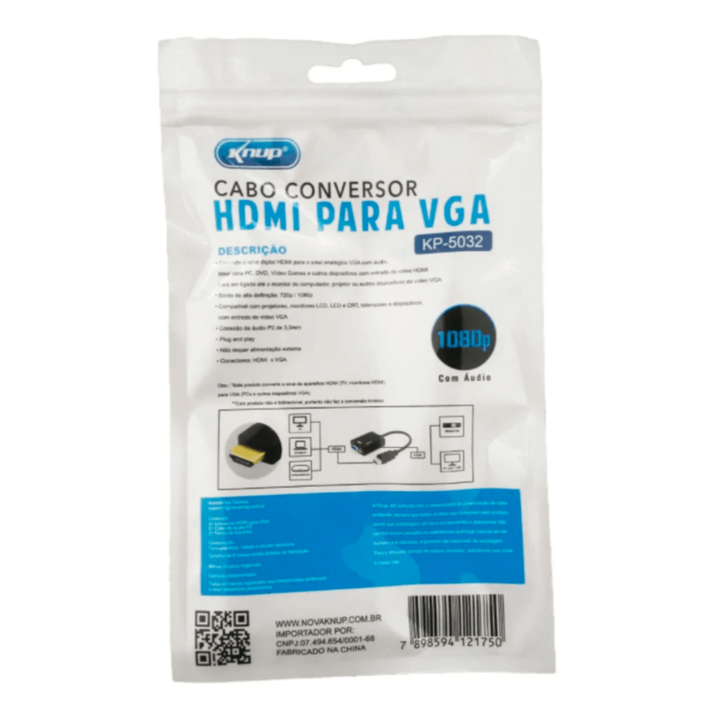 Conversor Hdmi X Vga Knup Com Audio Kp-5032 - Microgem a Maior loja de Curitiba